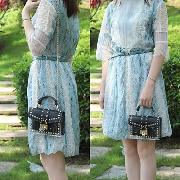 no brand | Bags | Transparent Shoulder Gold Studded Rivet Crossbody Bag ...